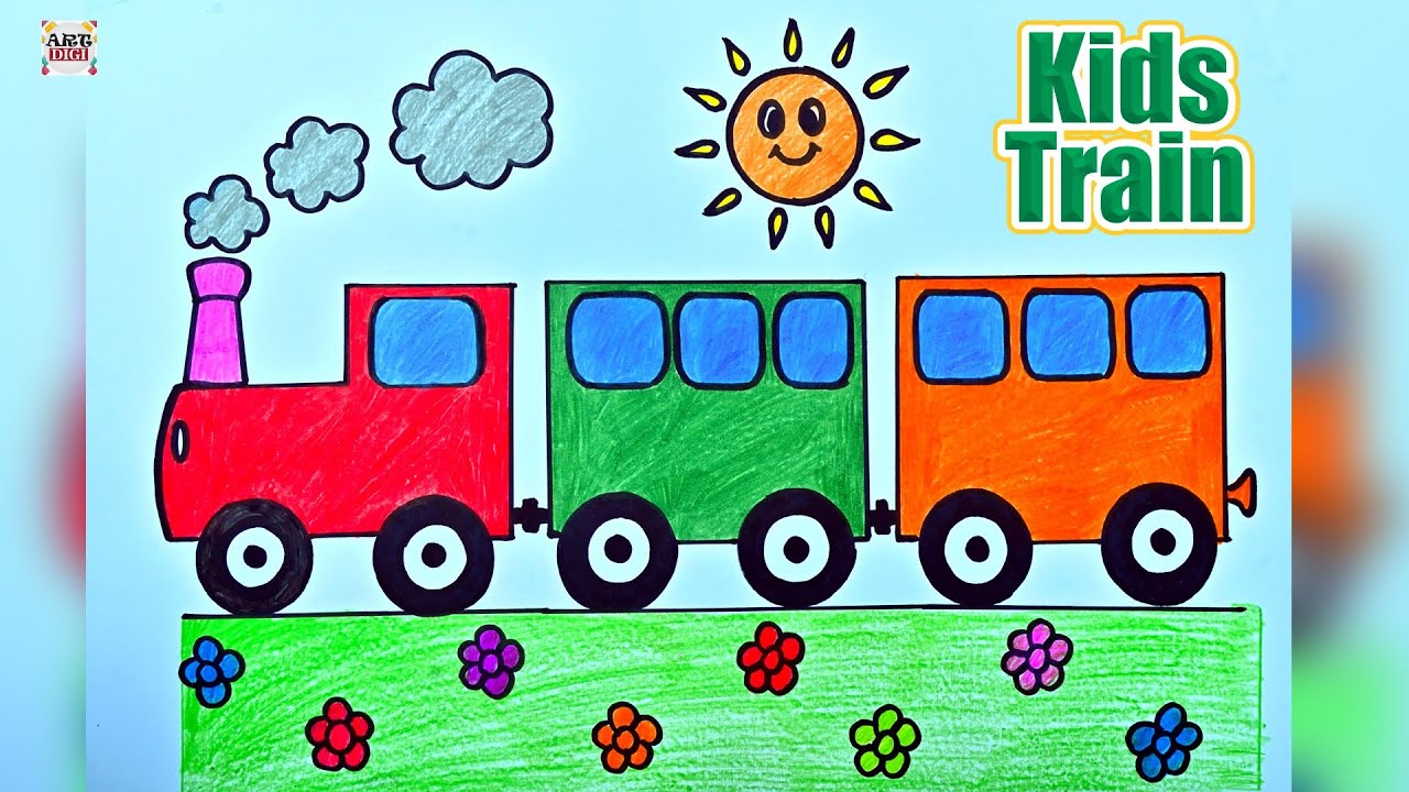 How to draw Train | Easy kids train drawing for kids - YouTube