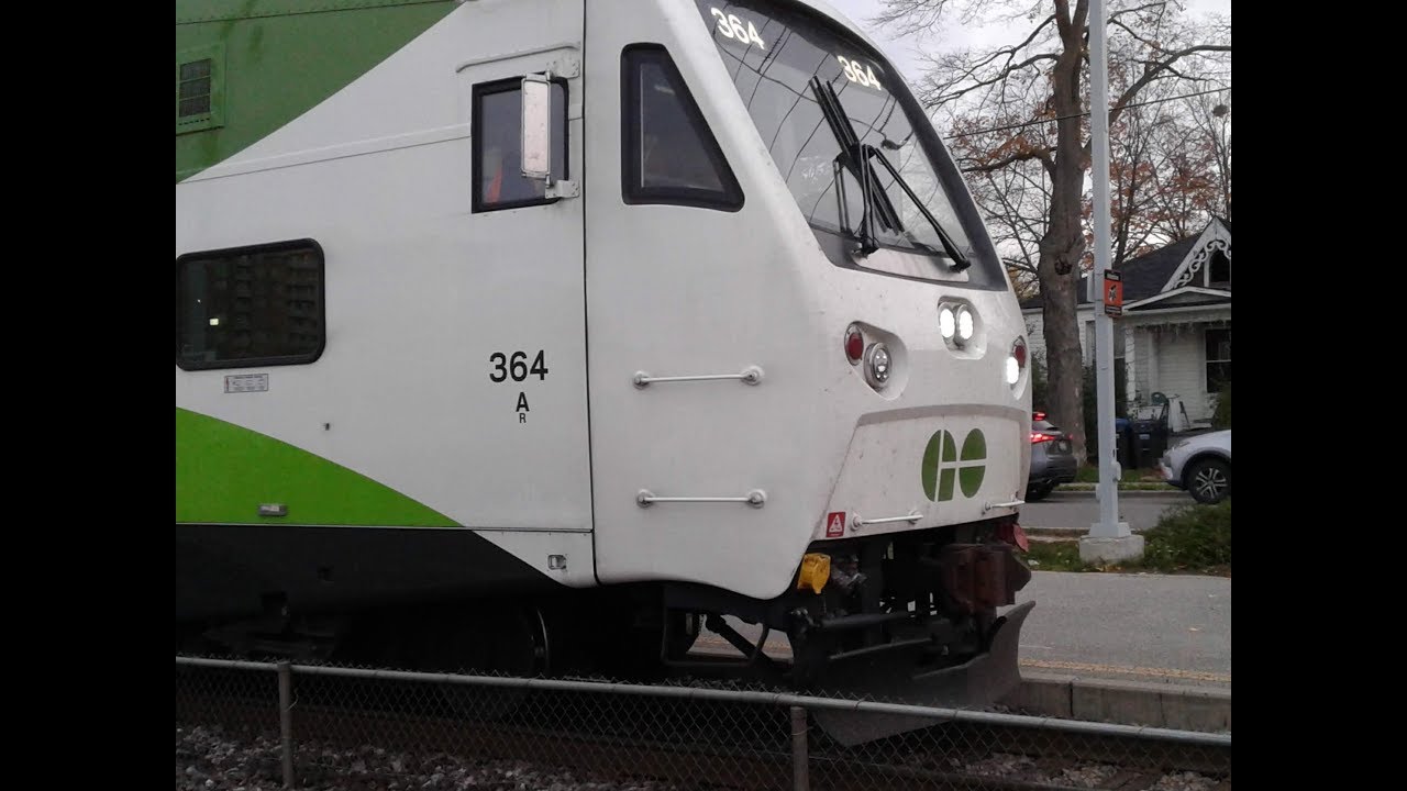 Westbound GO Train at Brampton, Ontario, Led by Cab Car #364 on October ...