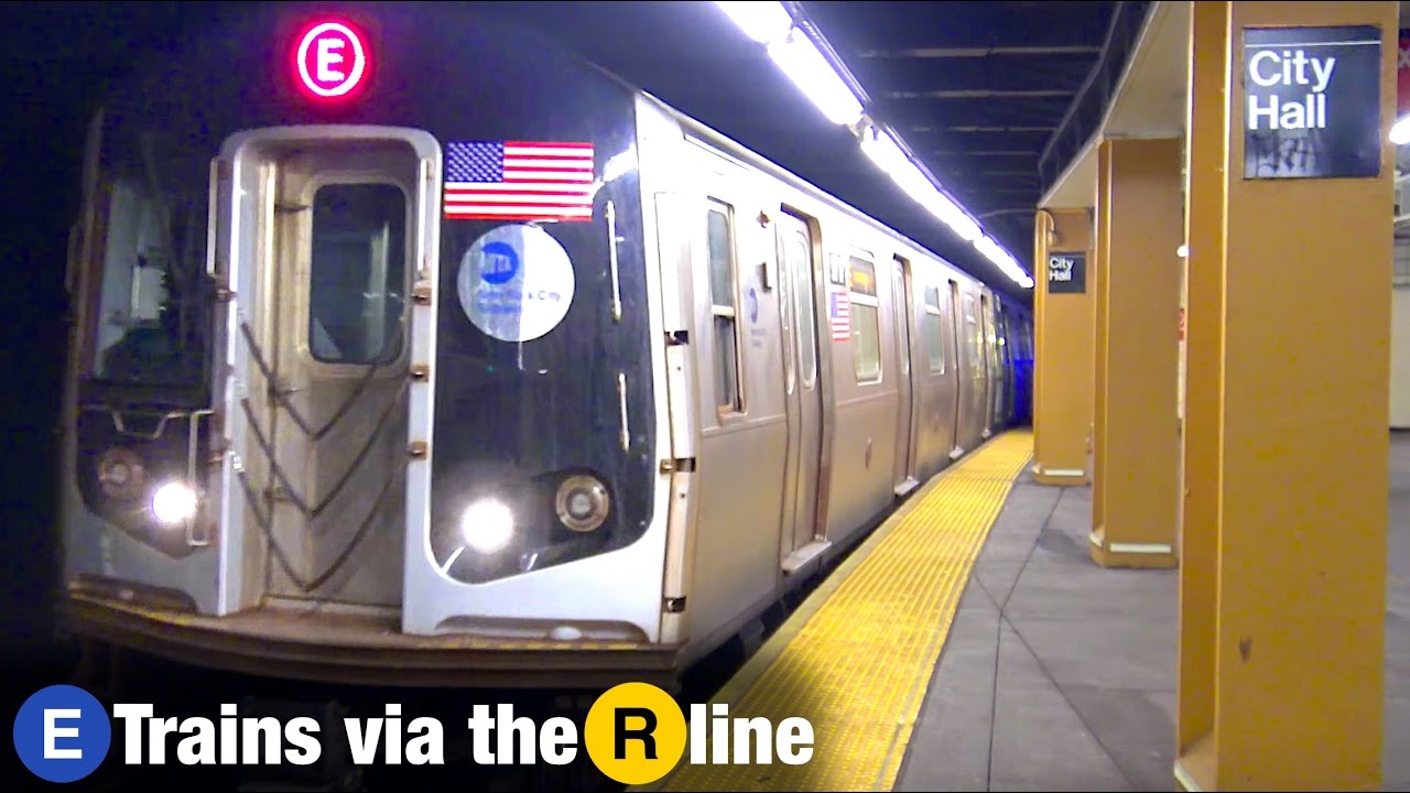 ⁴ᴷ E trains Rerouted via the R Line to Whitehall St - YouTube