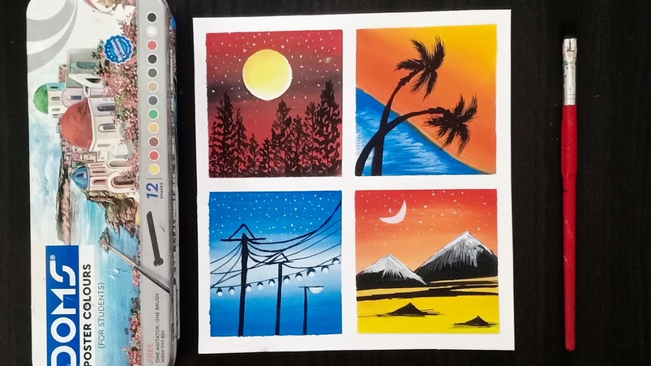 4 type scenery painting/ poster colour painting /very painting for ...