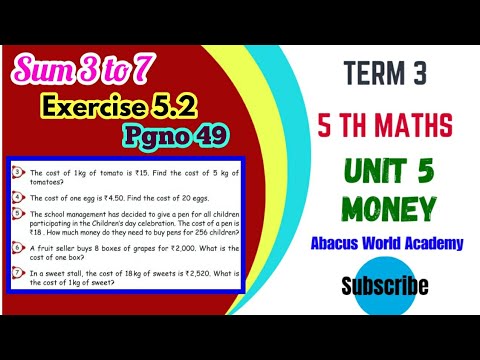 5th standard maths/Term 3 unit 5 Money/Exercise 5.2 Sum 3 to 7pg no 49 ...