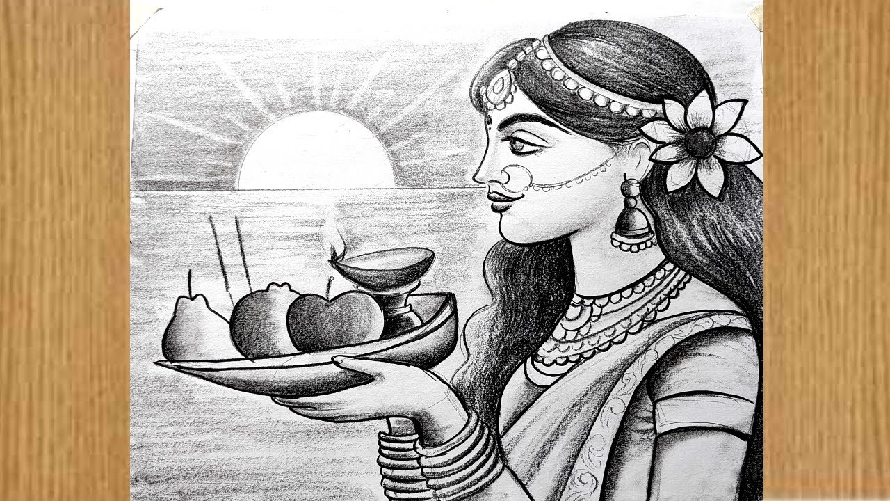 how to draw chhat puja easy step by step for beginners,chhat pujar ...