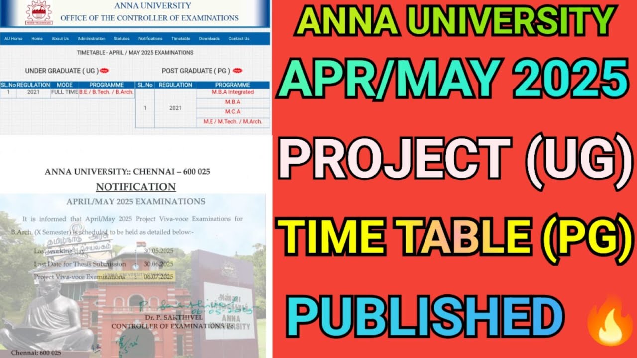Anna University UG/PG Project & Time Table Published🔥| Engineering UG Project & PG Time Table ...