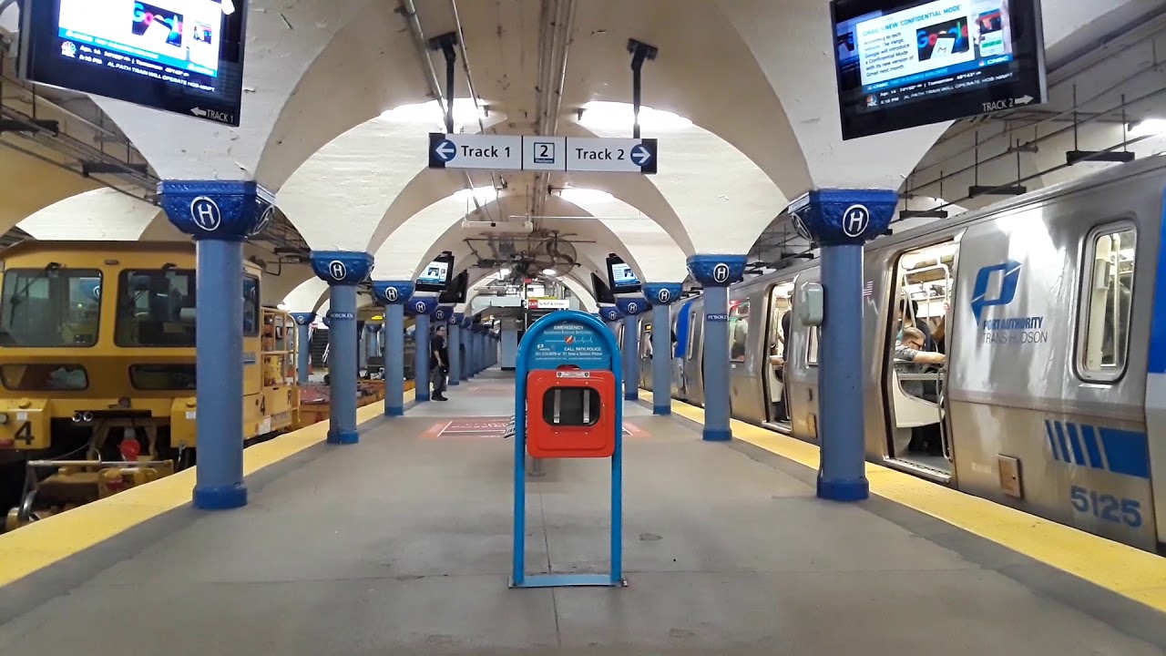 PATH: PA-5 #5125 leaving Hoboken [next to work train] - YouTube