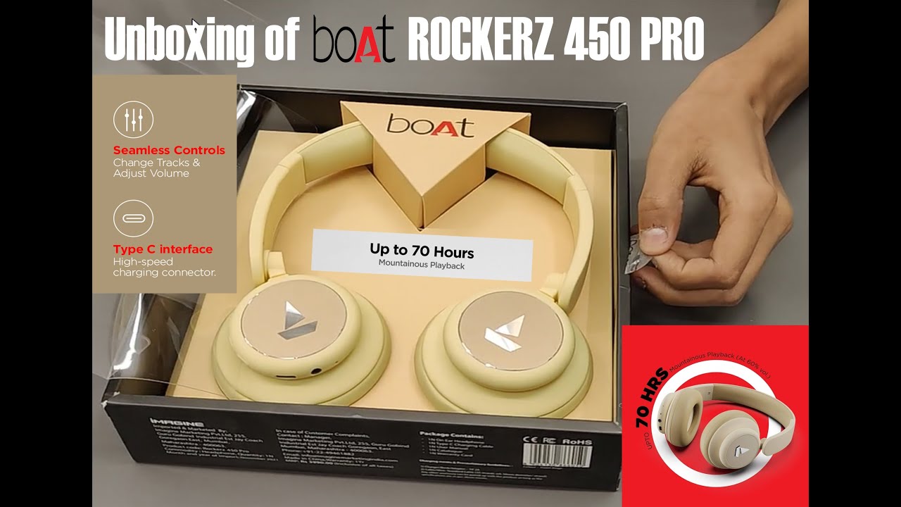 Unboxing of boAt ROCKERZ 450 Pro Wireless Bluetooth Headphone - YouTube