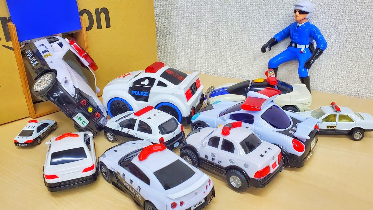 Police Car Collection Drive Anime Run into Garage Box in a row - YouTube