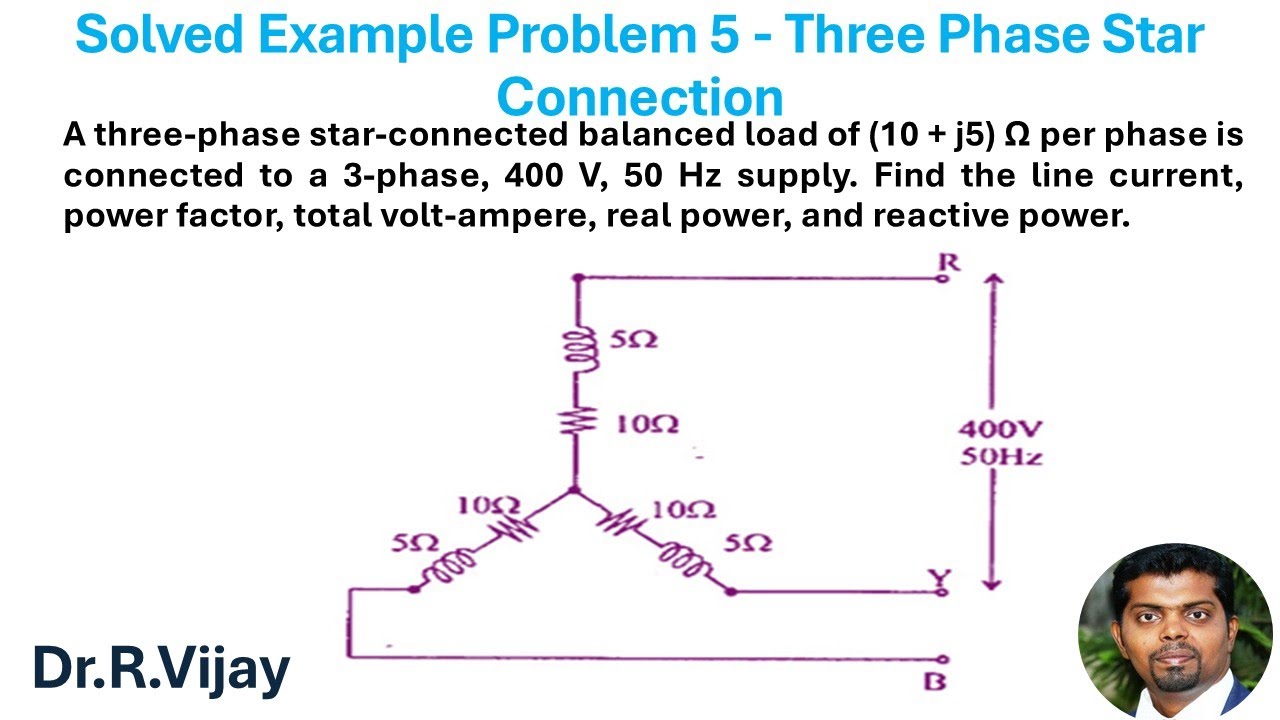 Solved Example Problem 5 - Three Phase Star Connection #bee - YouTube