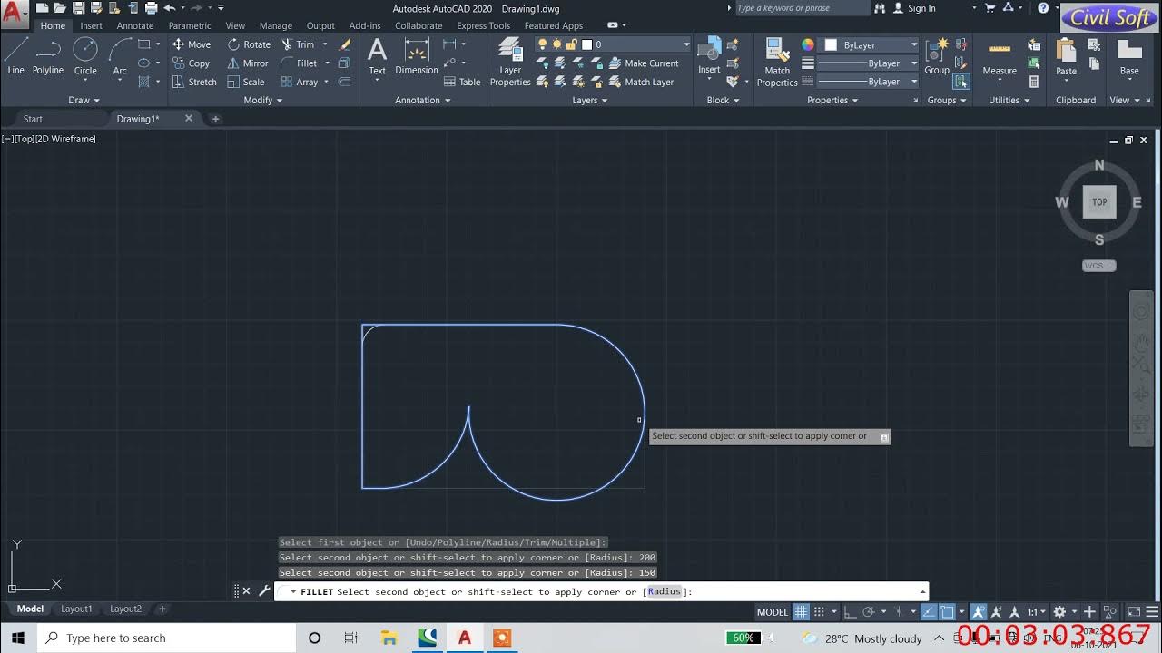 AutoCAD Tutorial How to use the Fillet Command | How do I use the ...