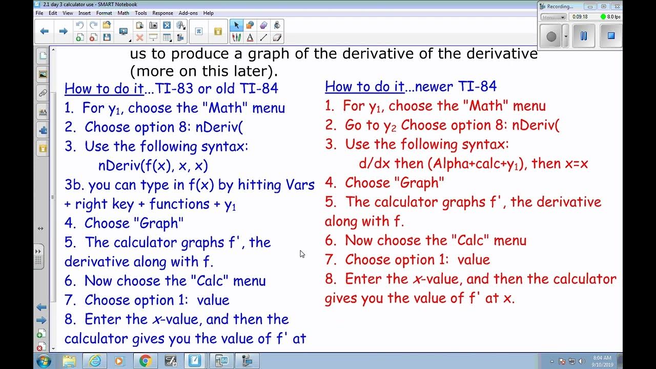 Solving derivatives using a TI-84 calculator - YouTube