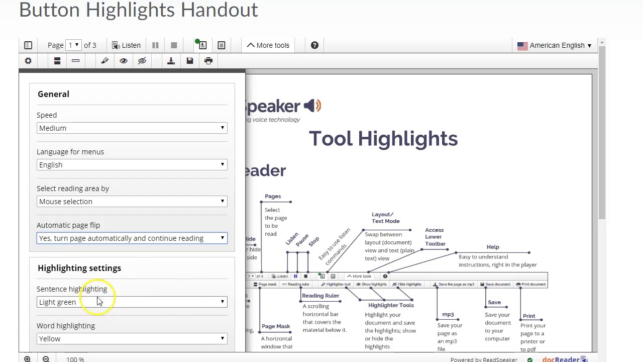 ReadSpeaker docReader Settings - YouTube