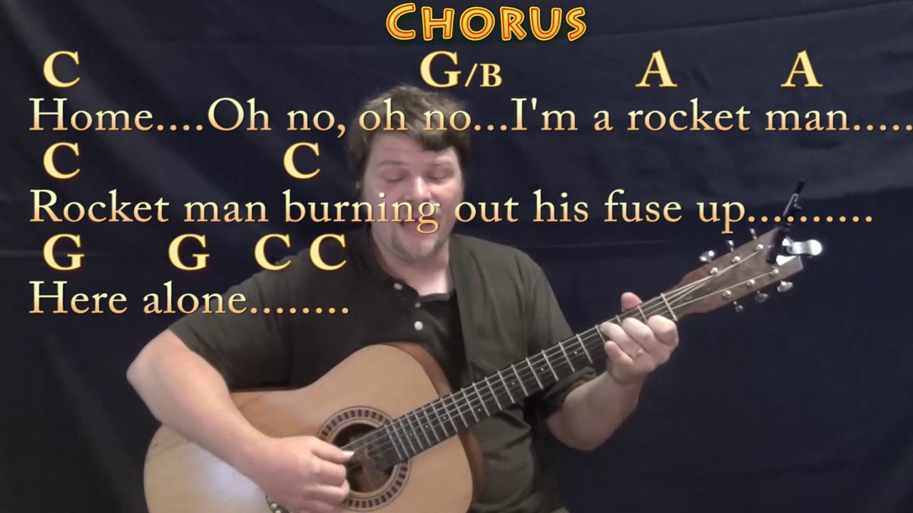 Rocket Man (Elton John) Fingerstyle Guitar Cover Lesson in Em with ...