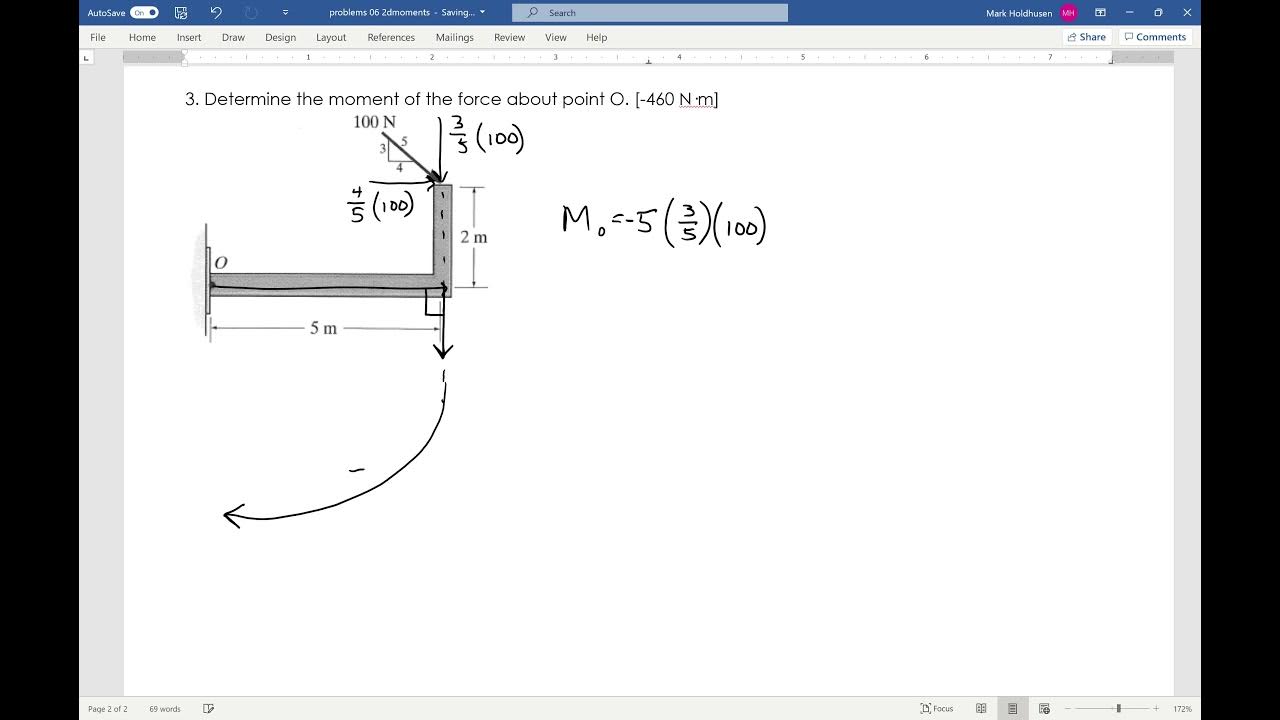 Statics 2D Moment Example 3 - YouTube