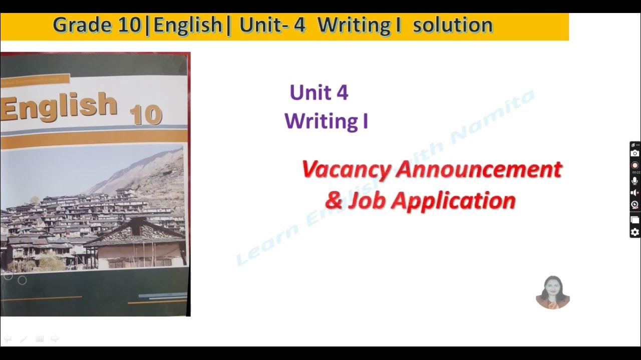 Job Application\ vacancy Announcement| Unit 4 Writing I | English 10 | Learn English With Namita ...