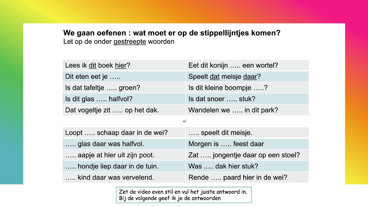 Dit, Dat, Deze of Die: deel 1. A1 - A2 - YouTube