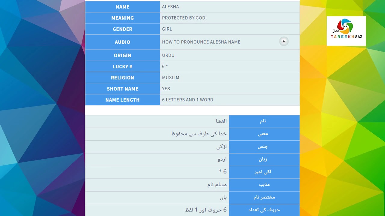 What is Aleesha Name Meaning In Urdu | Muslims Baby Names For Girls ...