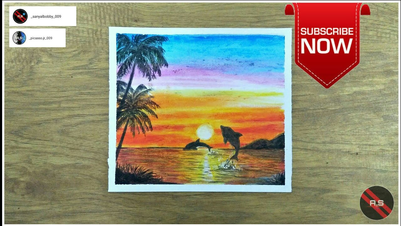 Drawing a beautiful scenery of Dolphins with oil pastels /A.S Arts ...