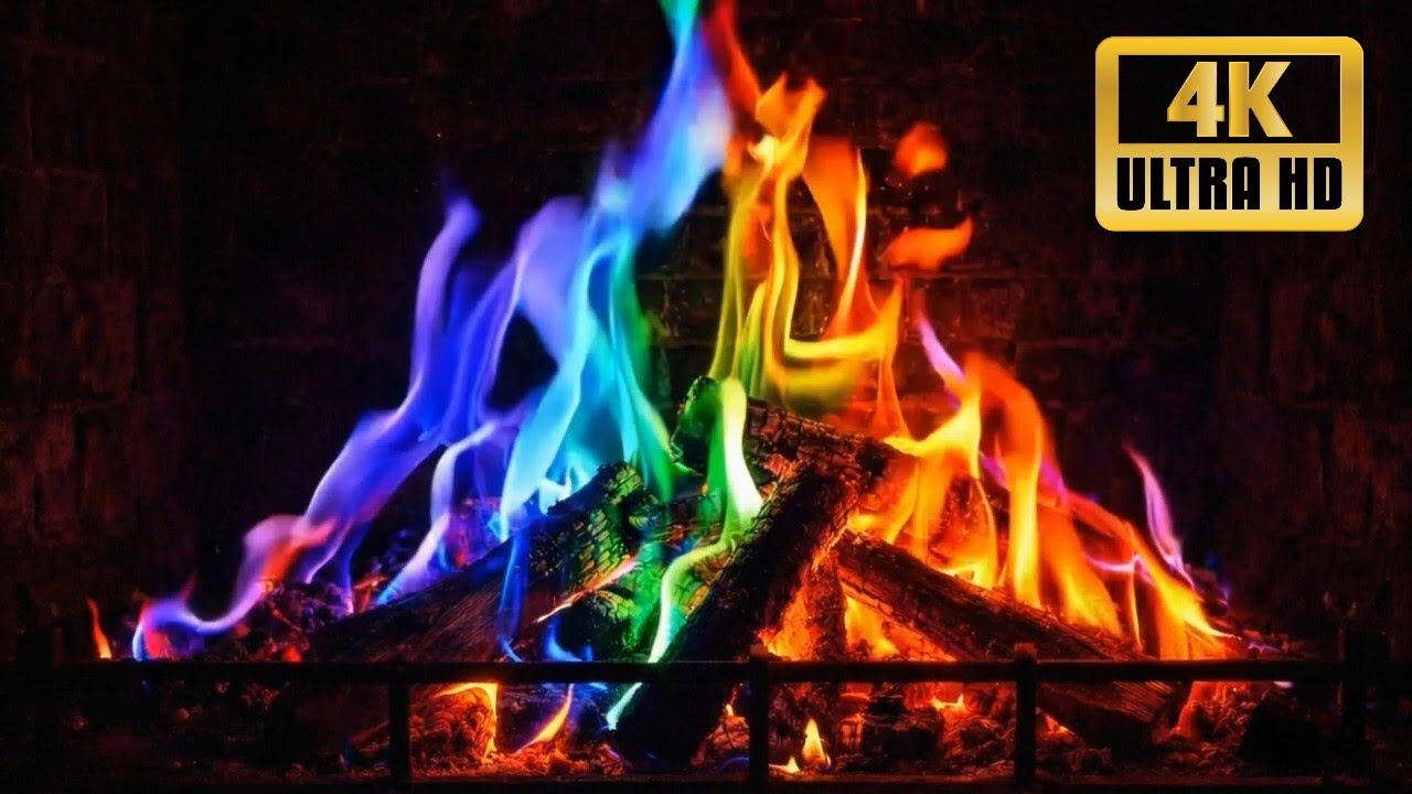 Rainbow Flame Fireplace 🔥 Multicolour Fire in 4K Ultra HD | Ambient ...