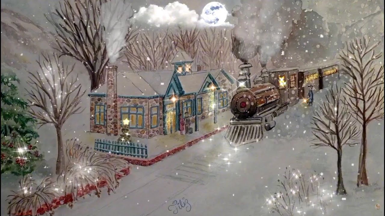 COZY WINTER AMBIANCE - RAILWAY STATION UNDER SNOW- Train travel with ...