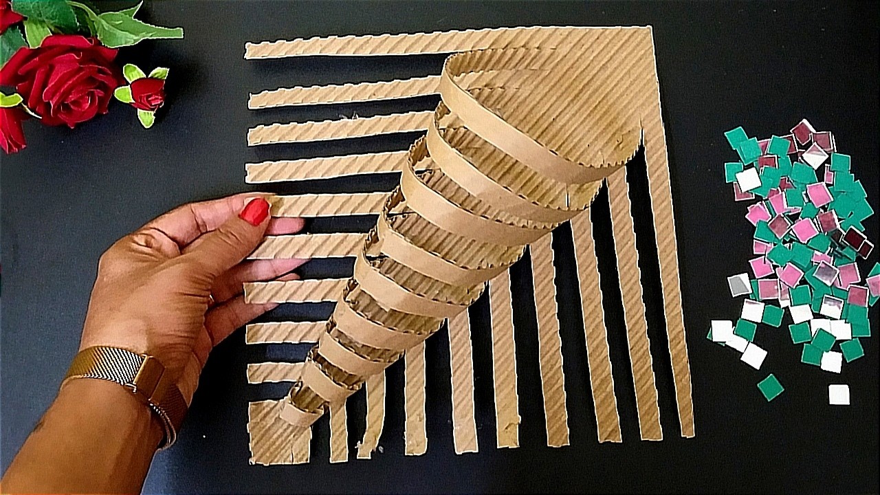 How to Make Wall Hanging using Cardboard DIY Cardboard Craft Flower ...