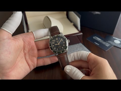 Longines Spirit Zulu Time 42mm Green Bezel Brown Leather Strap Ref ...