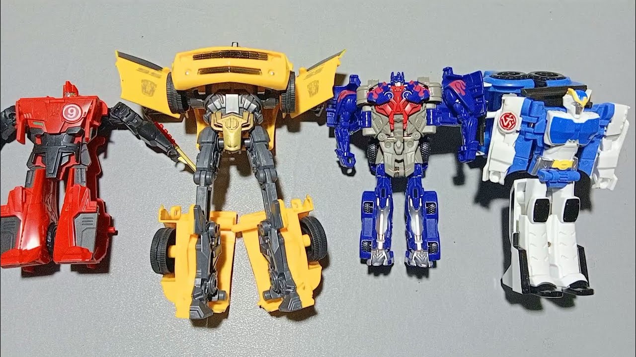 4 Transformers Toys, Red Robot, ambulance robot, Bumblebee - YouTube