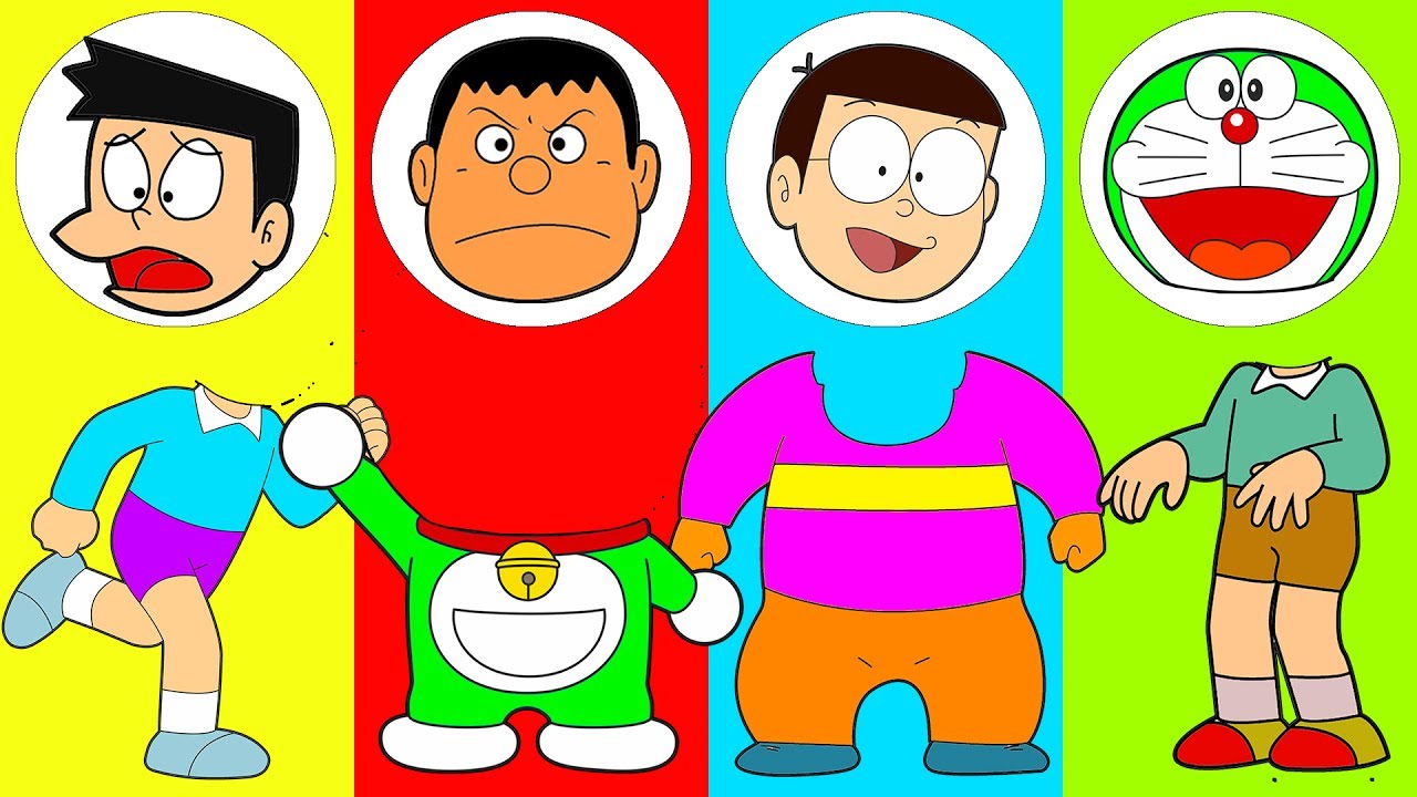 Learn Colors With Heads Doraemon Trolls Nobita Chaien Xeko Finger ...