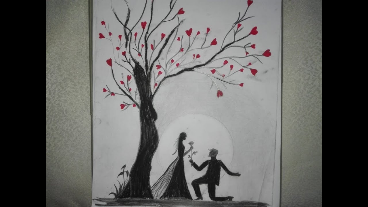 Pencil Sketch - Romantic Propose Scenery || How to draw Romantic couple ...