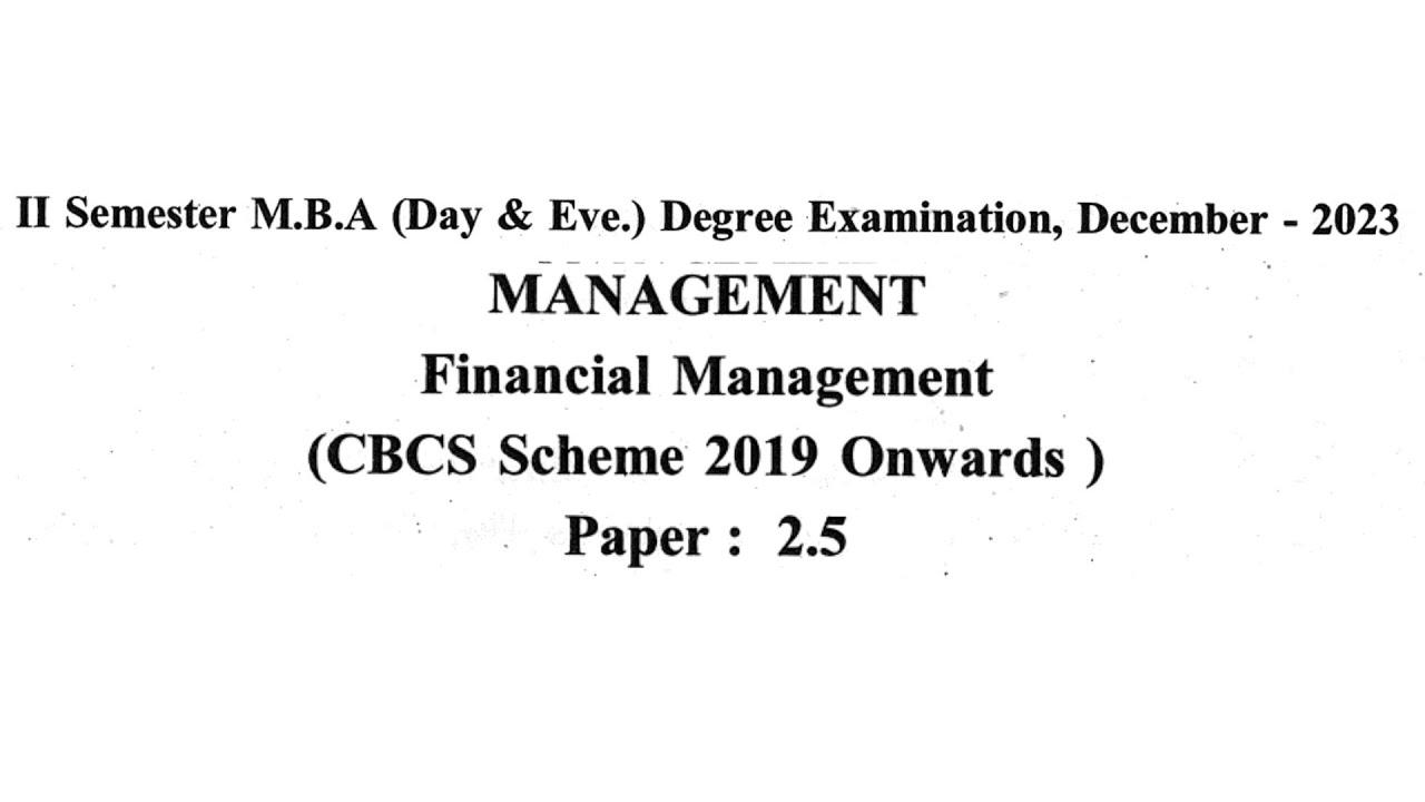 Financial Management 2023 Question Paper | MBA 2 sem - YouTube