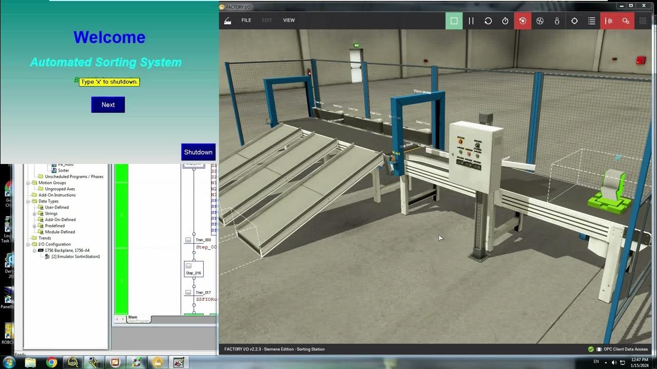Factory IO Scene 21 Sorting Station Simulation with AB PLC RSLogix5000, FactoryTalk View Studio ...