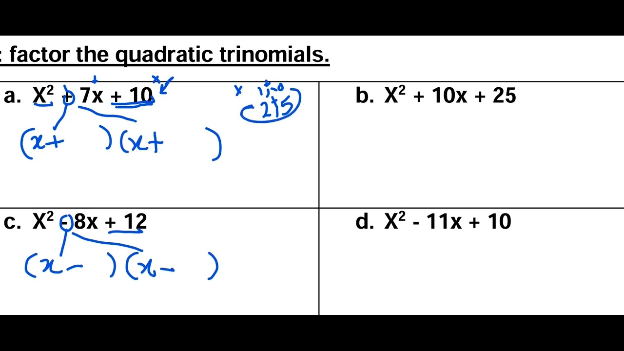 Factoring quadratic trinomial positive constant 08 20 11 REC - YouTube