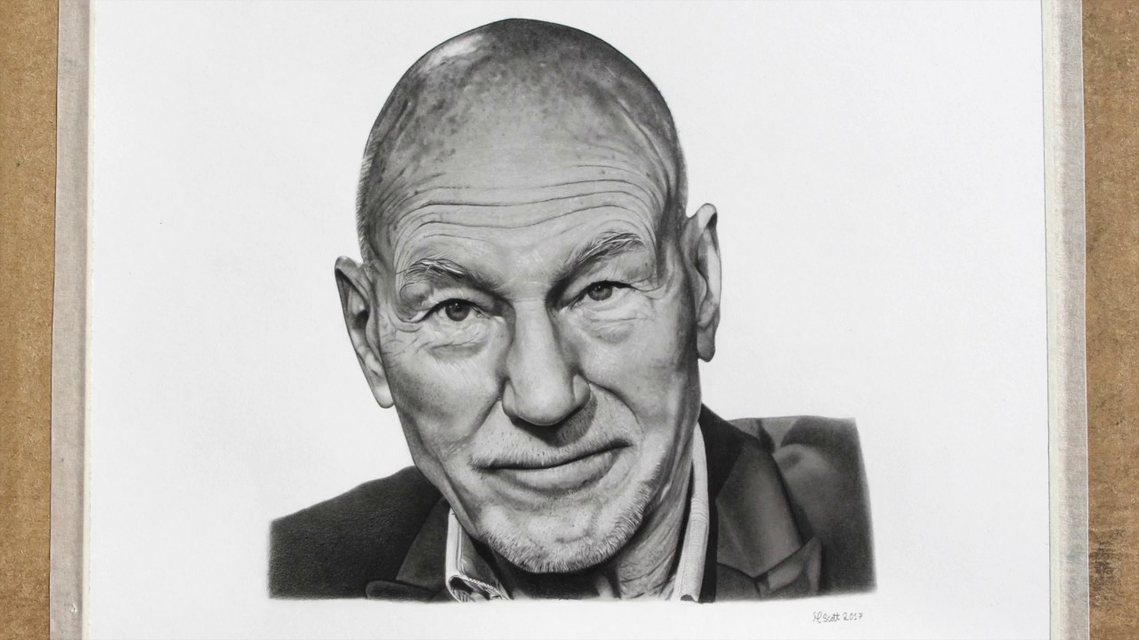 Time lapse portrait drawing of Sir Patrick Stewart #ProfessorXavier ...