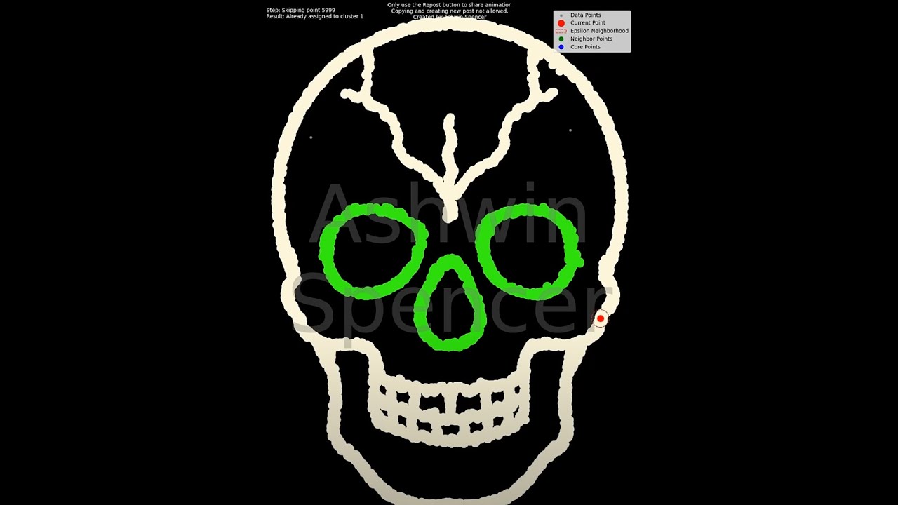 DBSCAN Clustering Animation | White-Green Skull Data Science ...