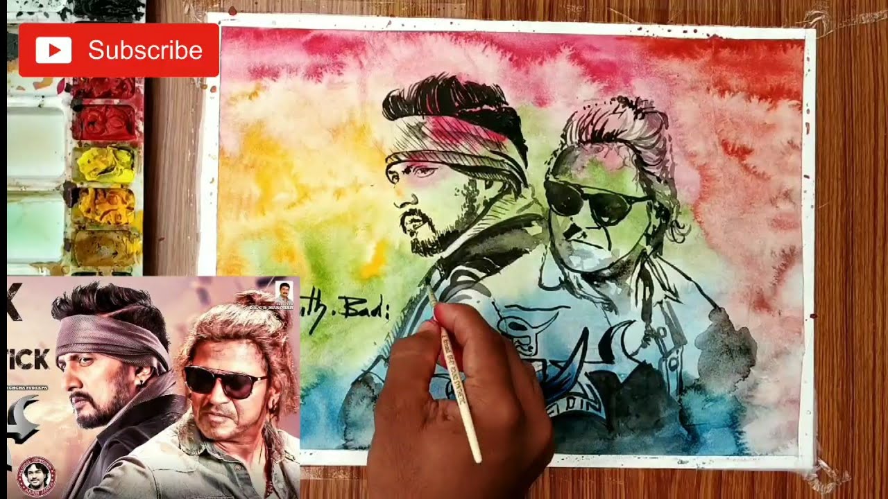Kiccha Sudeep drawing The Villan movie drawing Shivaraj Kumar drawing ...