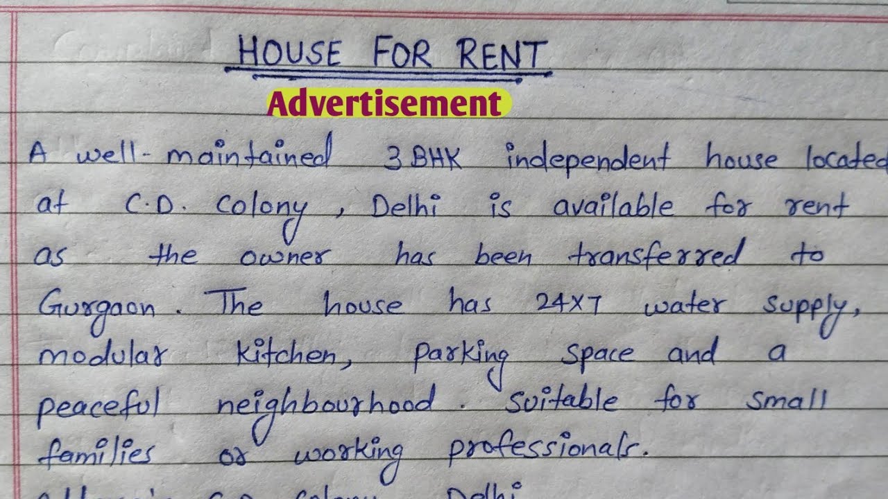 House for rent advertisement writing || Easy & Simple advertisement ...