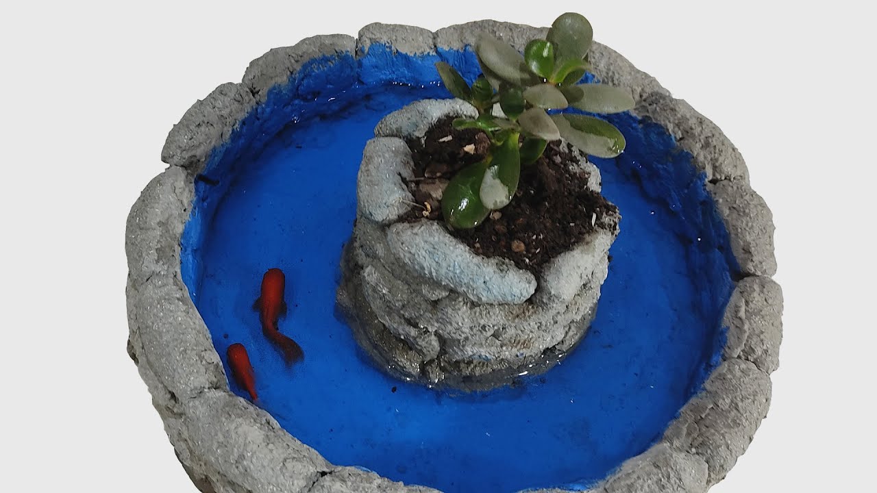 DIY - creative flower pot from styrofoam and cement combined fish tank ...