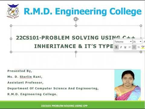 INHERITANCE AND ITS TYPE| C++ | Ms. Sterlin Rani D, Assistant Professor, RMDEC - YouTube