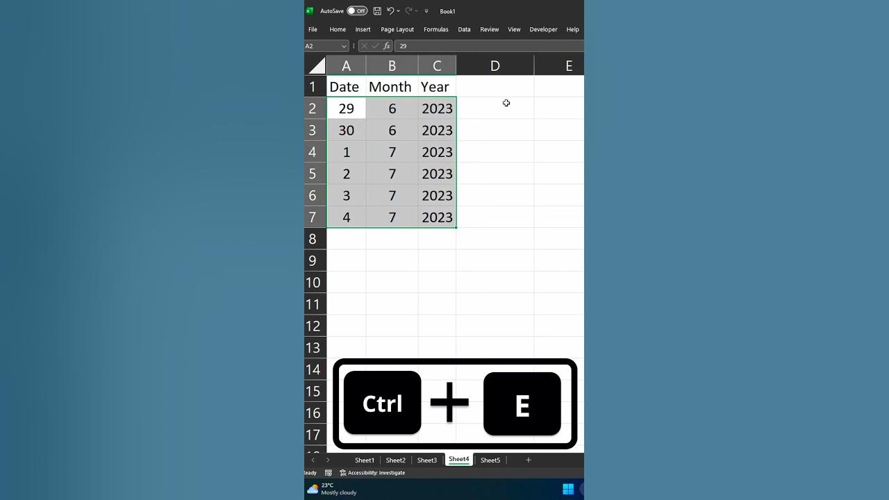 Ctrl + E is a quick and easy way to fill cells with text without having to write a formula # ...