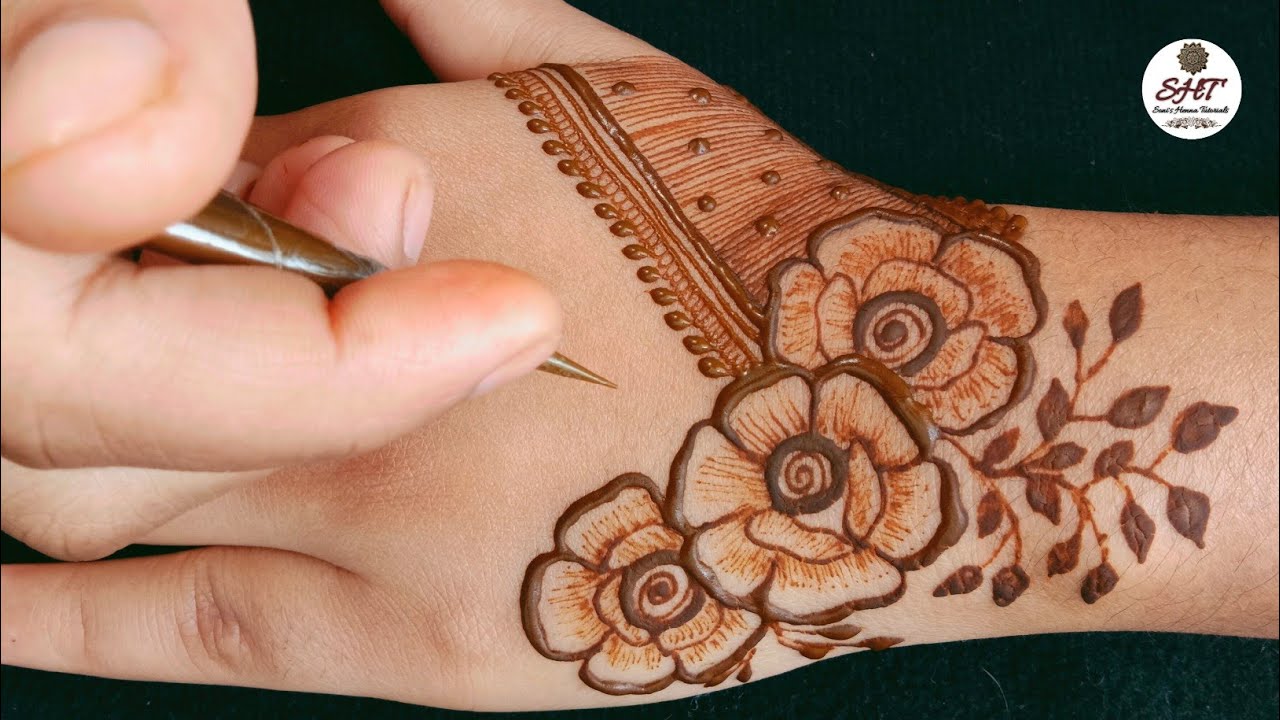 Rose mehndi design back hand || Easy rose mehndi design || Gulab mehndi ...