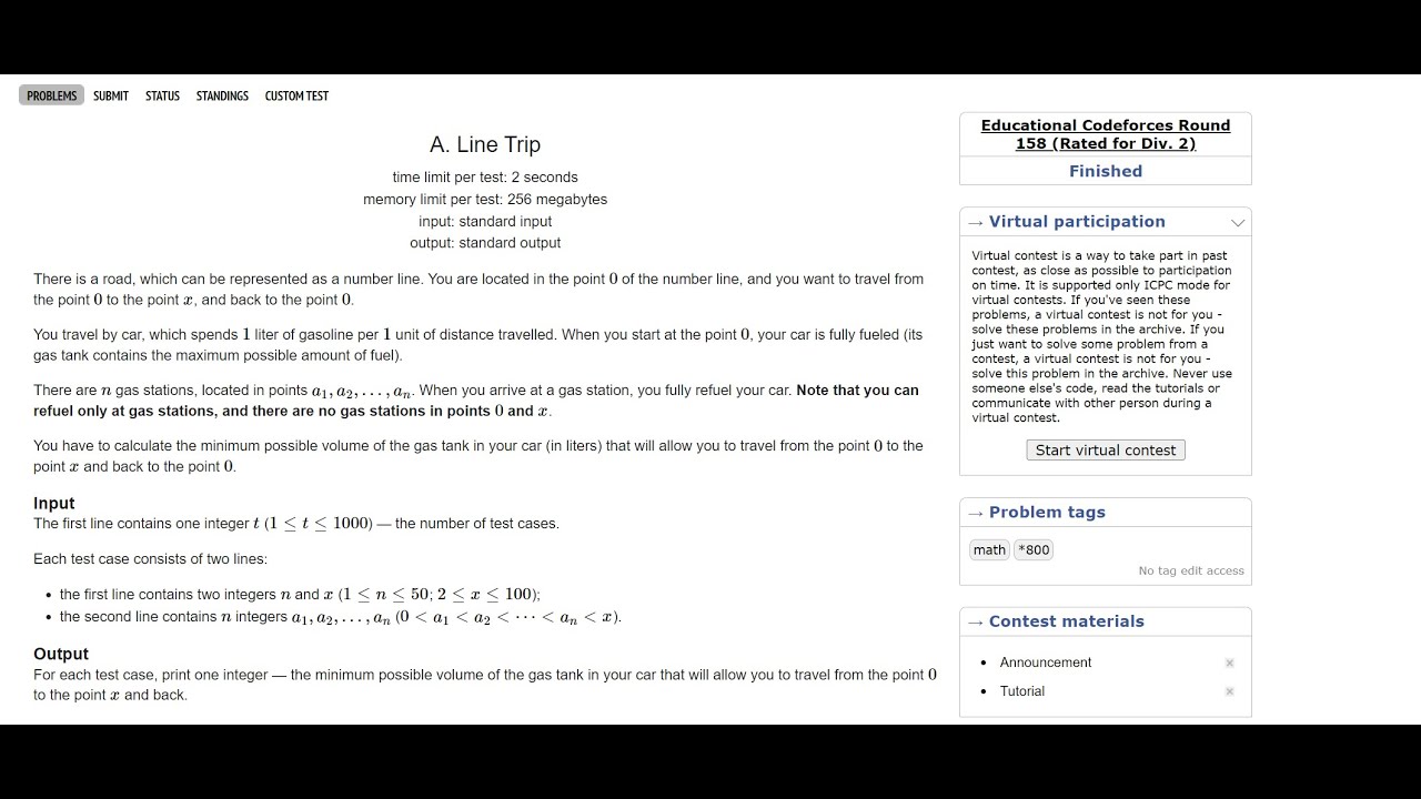 Problem A Round Trip Educational Codeforces 158 With Explaination
