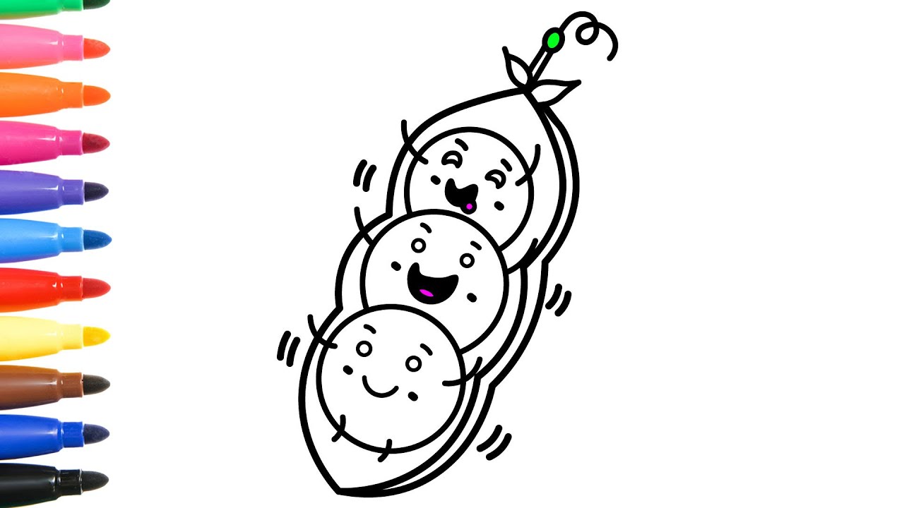 Drawing Cute Peas In Pod Easy | Drawing + Coloring Tutorial For Kids ...