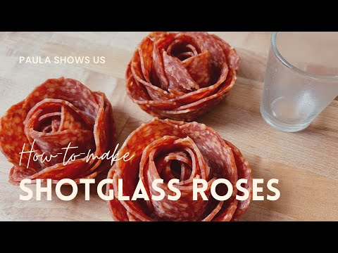 Making shot glass salami roses!