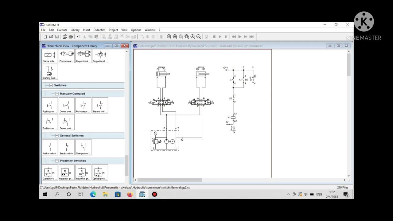 การเขียนวงจร Hydraulic โดยใช้โปรแกรม Fluid Sim แบบ A+A-B-B+ - YouTube