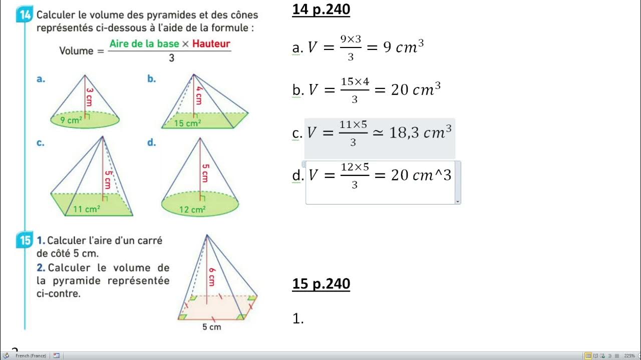 4ème - Correction du 14 et 15 p.240 (volume de Pyramides et Cônes ...