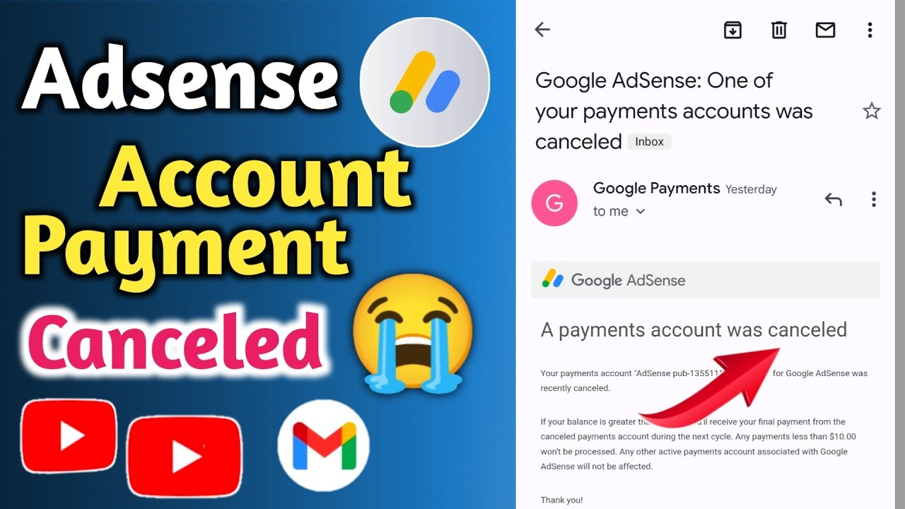 A payments account was canceled | Google Adsense Payment Canceled - YouTube