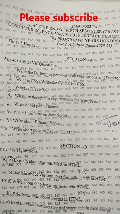 AKNU degree bsc 5th sem computer 6A web interface designing technologies question paper 2024# ...