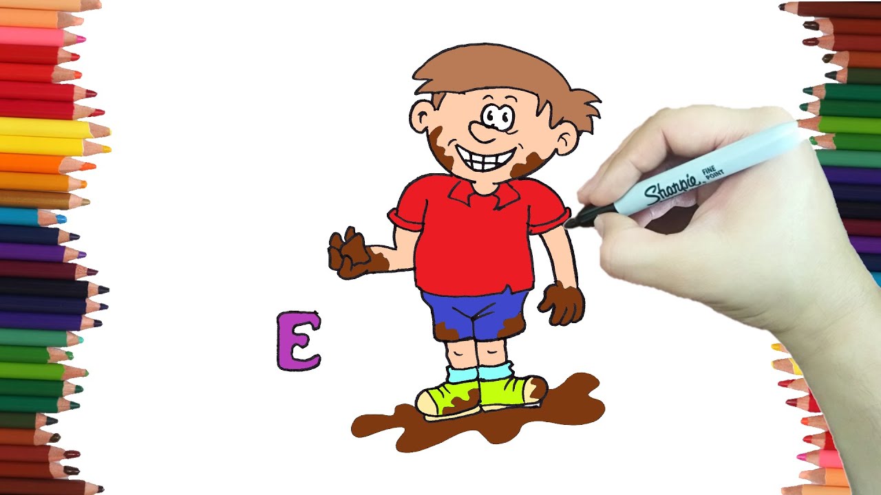 How to draw easily a CHILD PLAYING WITH MUD step by step - YouTube
