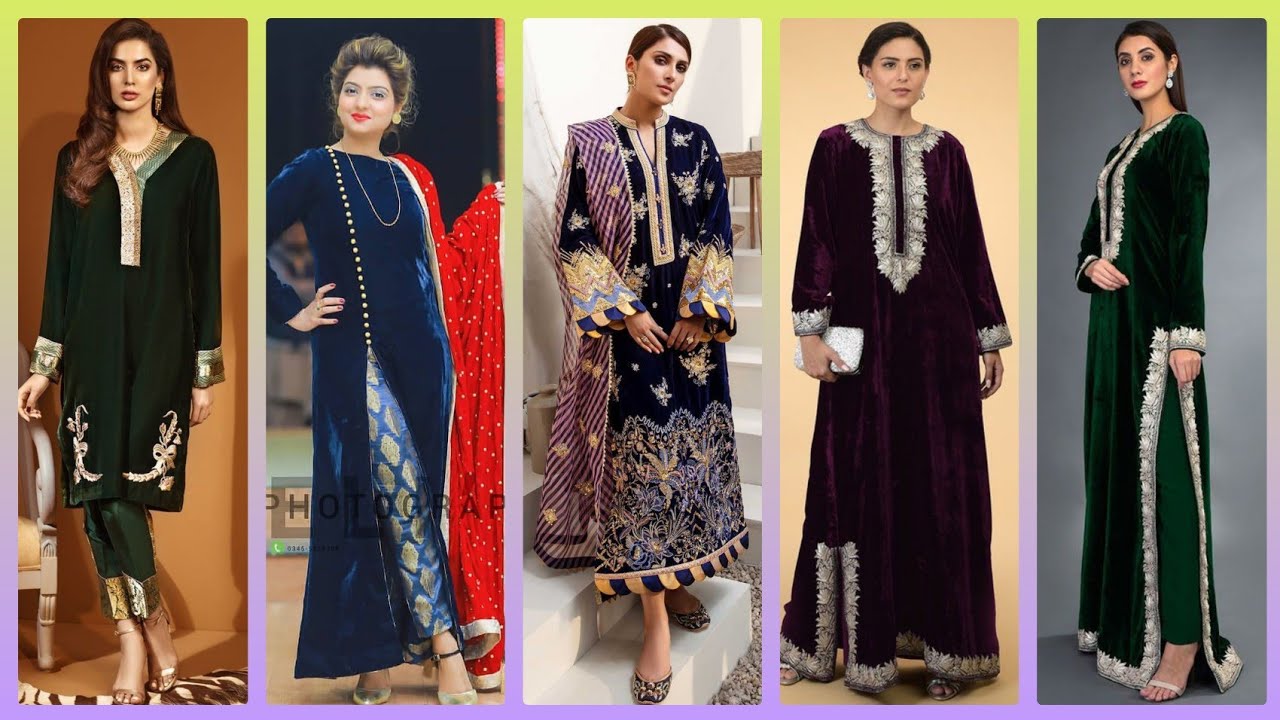 50+stylish velvet dresses for girls/simple long velvet dres design 2021 ...