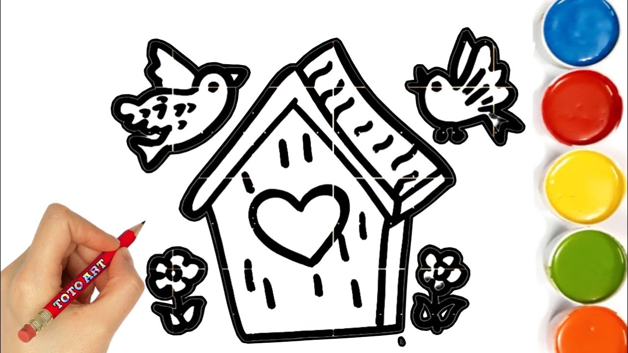 How to draw House of Birds -Colouring for Kids & Toddlers |Draw, Paint ...