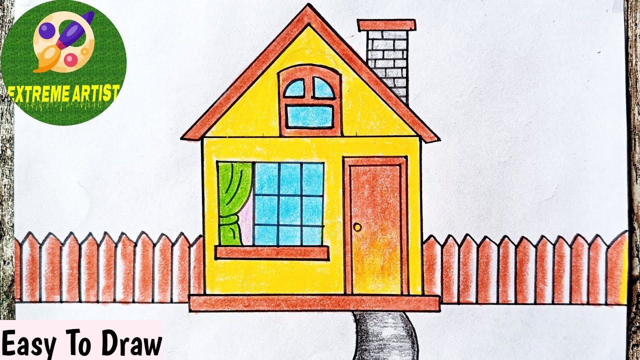 House Drawing Step By Step / Ghar Ka Drawing / How To Draw a Home Easy ...