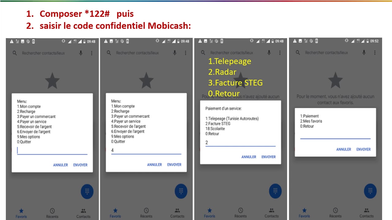 Processus du paiement des factures STEG par téléphone portable USSD ...